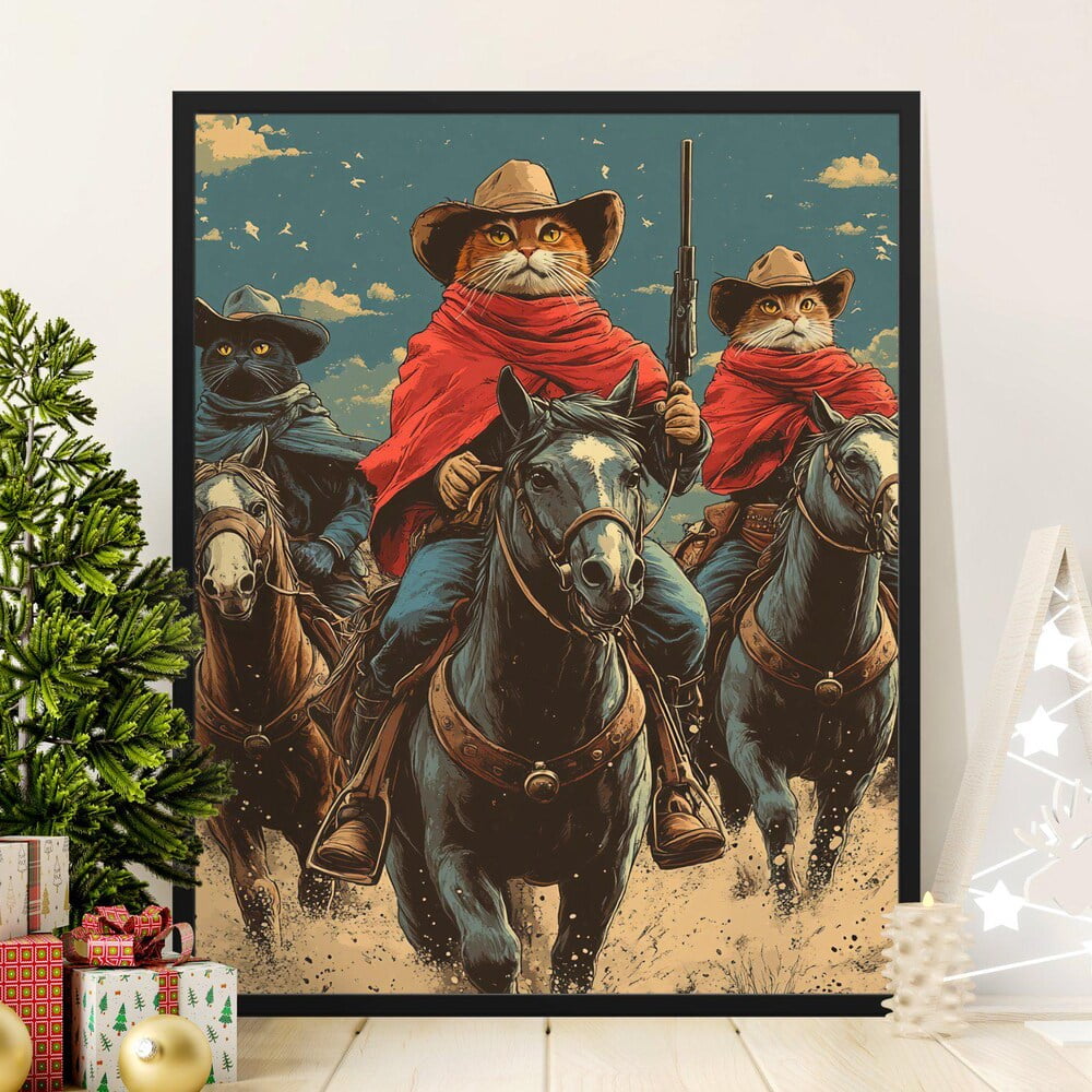 Kna Prints - Cowboy Cats Art Poster, Western Themed Wall Decor, Cute ...
