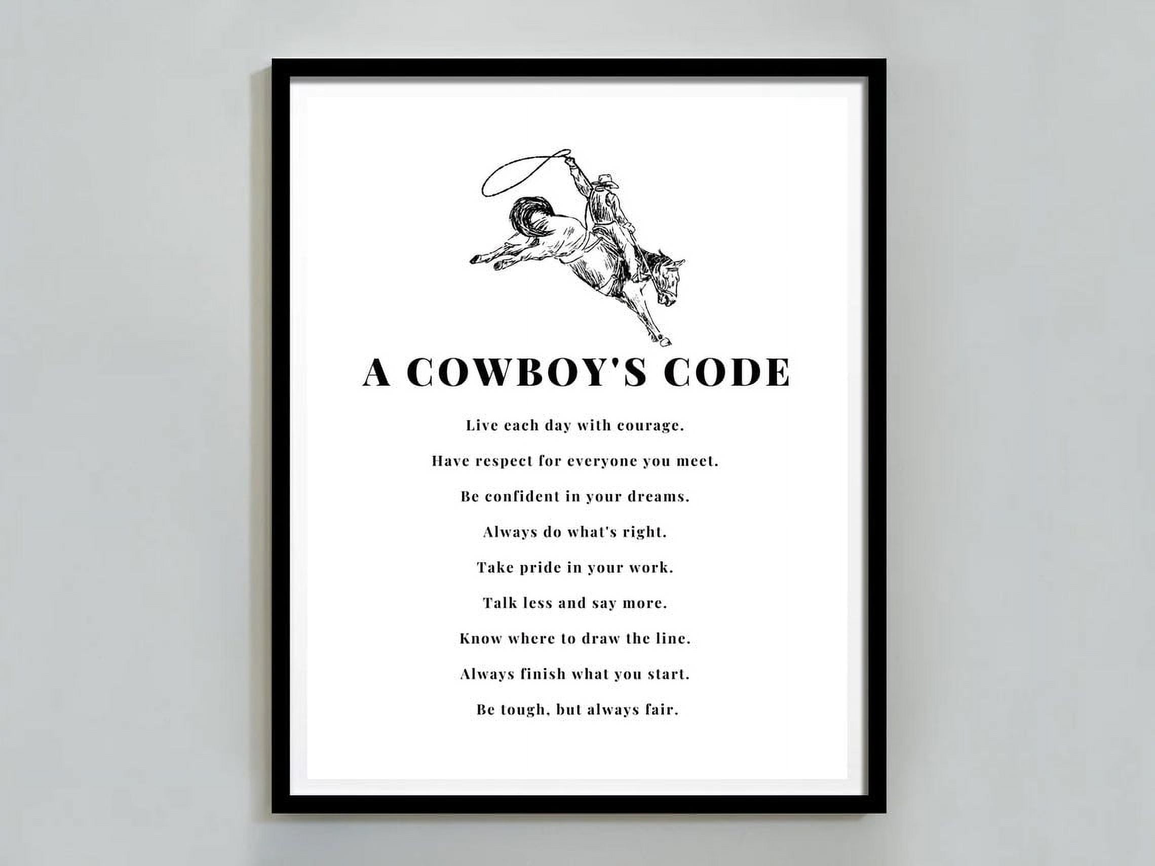 Kna Prints - A Cowboy'S Code Print, Black And White, Wild West, Western ...