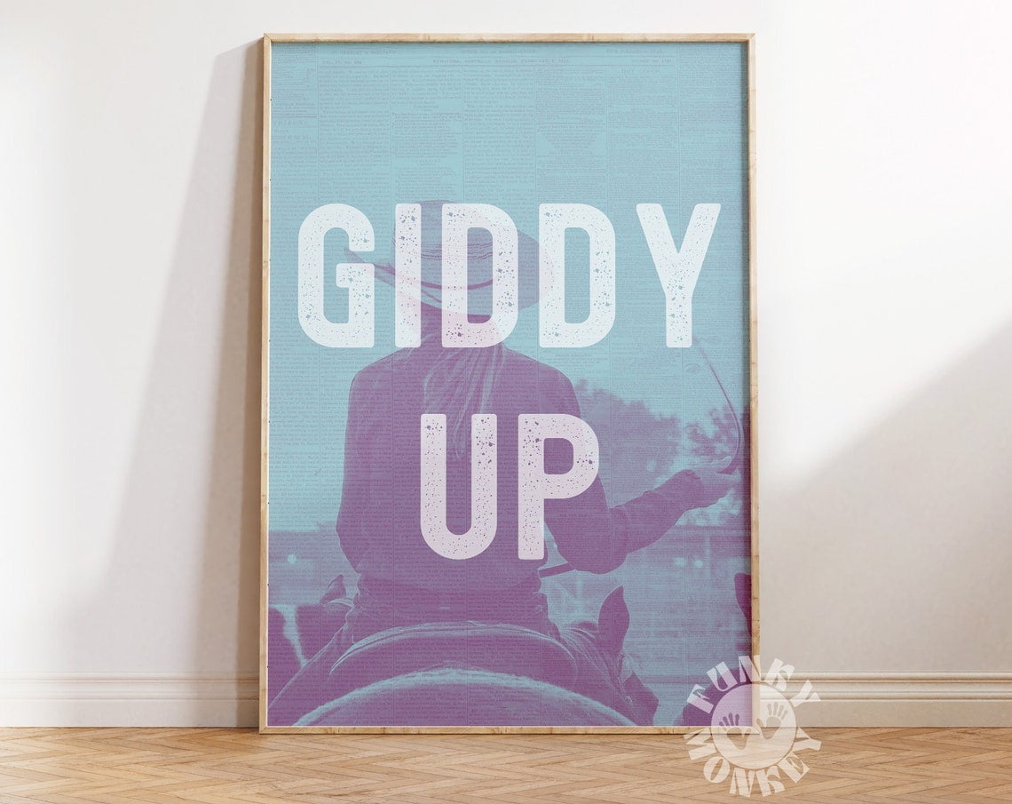 Kna Prints - Cowgirl Western Print, Giddy Up Blue Wall Art, Coastal ...