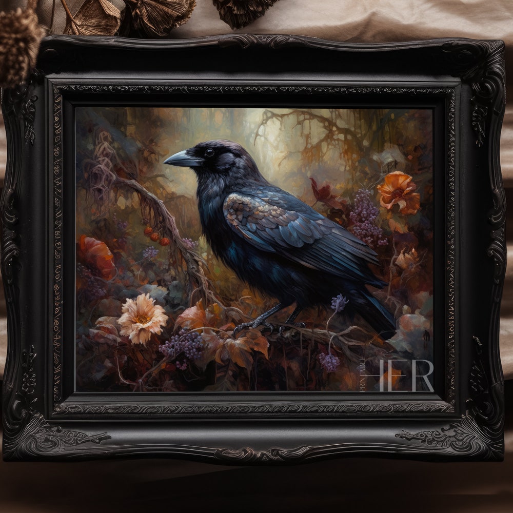 Kna Prints - Crow In Dark Forest Core Cottagecore Academia Gothic ...