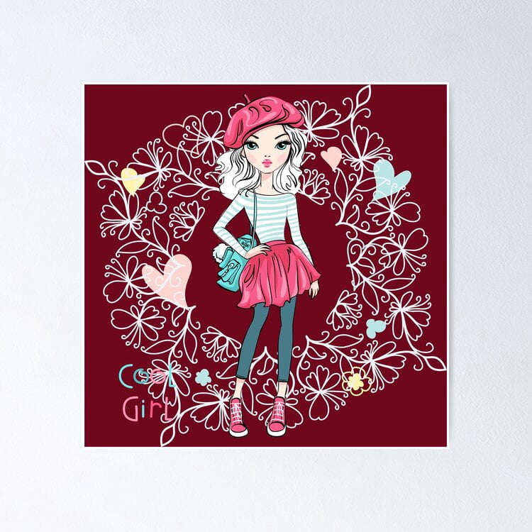 Kna Prints - Cute Beautiful Girl In Red Beret Poster, UNFRAMED-24x36 ...