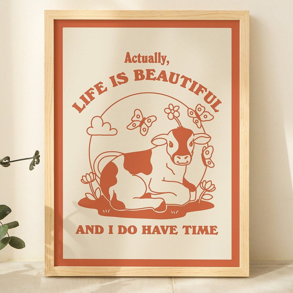 Kna Prints - Cute Cow Quote Print, Chill Quote, Retro Style Illustration, Cottagecore Farm ...