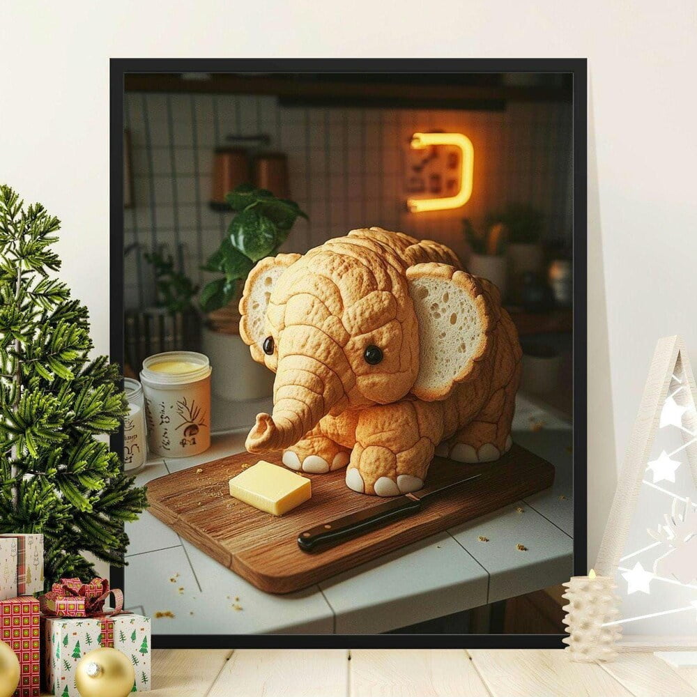 Kna Prints - Cute Elephant Bread Poster Print, Kitchen Decor Poster ...