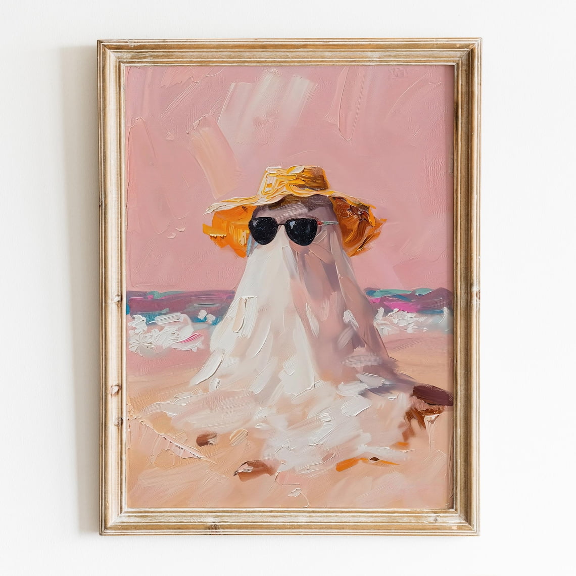 Kna Prints - Cute Ghost On The Beach Girly Wall Art, Preppy Decor, Pink ...