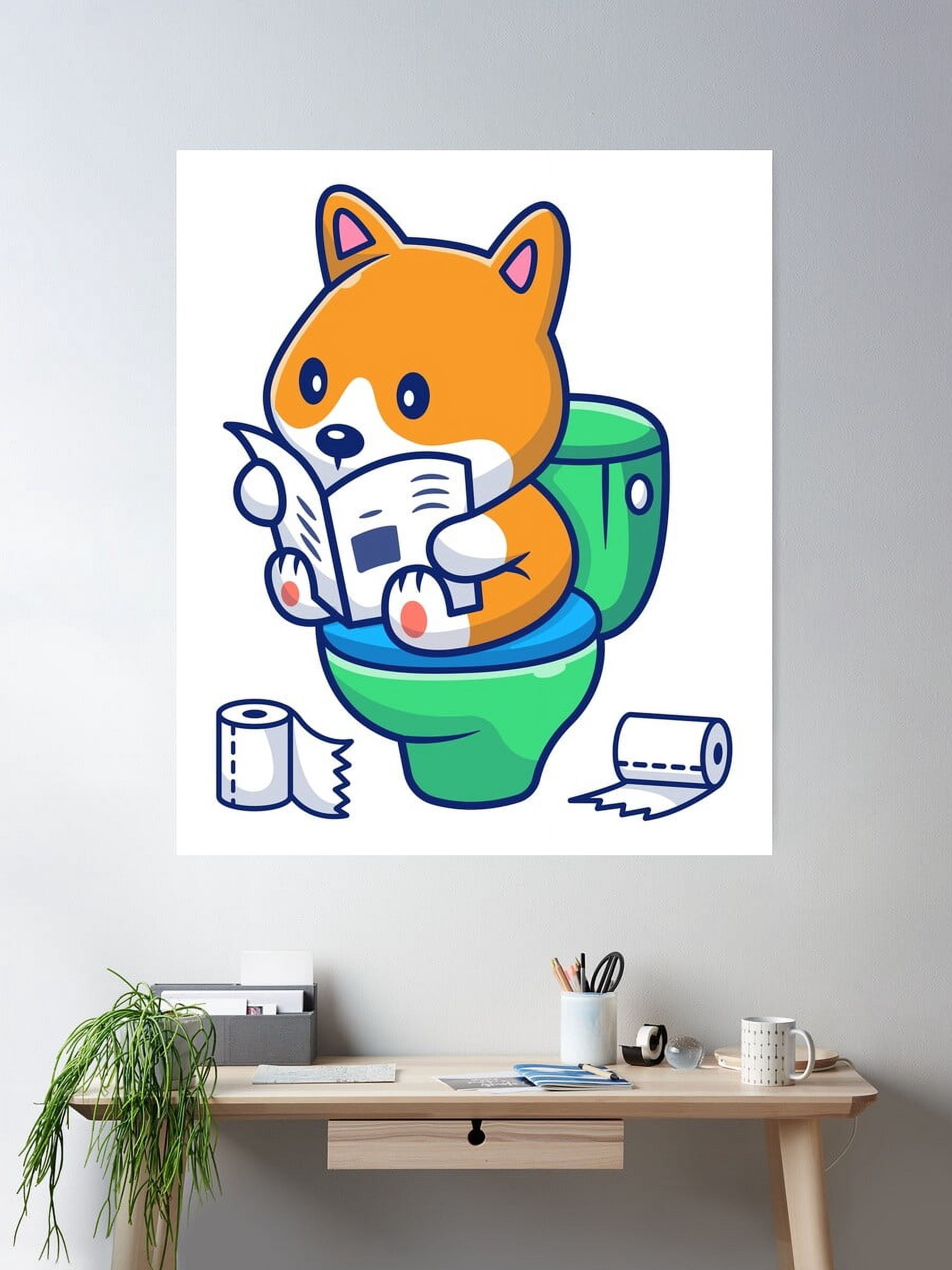 Kna Prints - Cute Pooping Dog Reading Newspaper Poster , UNFRAMED-12x18 ...