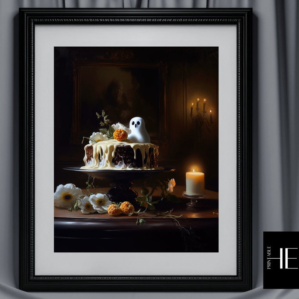 Kna Prints - Cute Scary Ghost And Cake Dark Academia Halloween Decor ...
