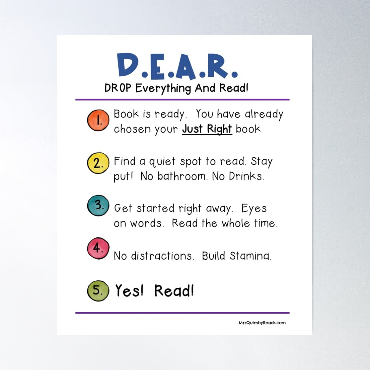 Kna Prints - D.E.A.R. - Drop Everything And Read - Anchor Chart ...