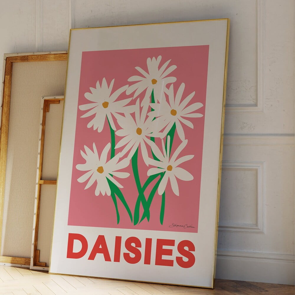 Kna Prints - Daisies Poster Print, Retro Wall Decor, Mid Century Modern ...