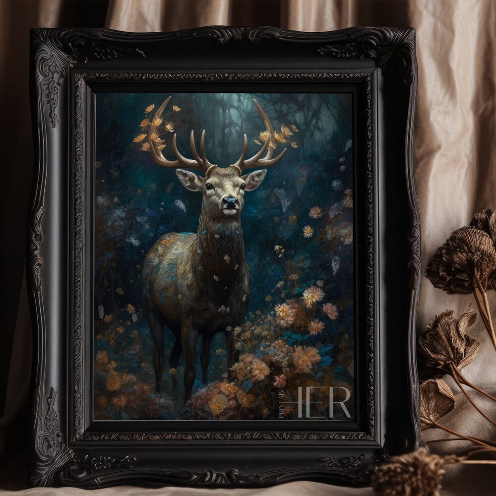 Kna Prints - Deer In Late Autumn Forest Core Dark Cottagecore Academia ...