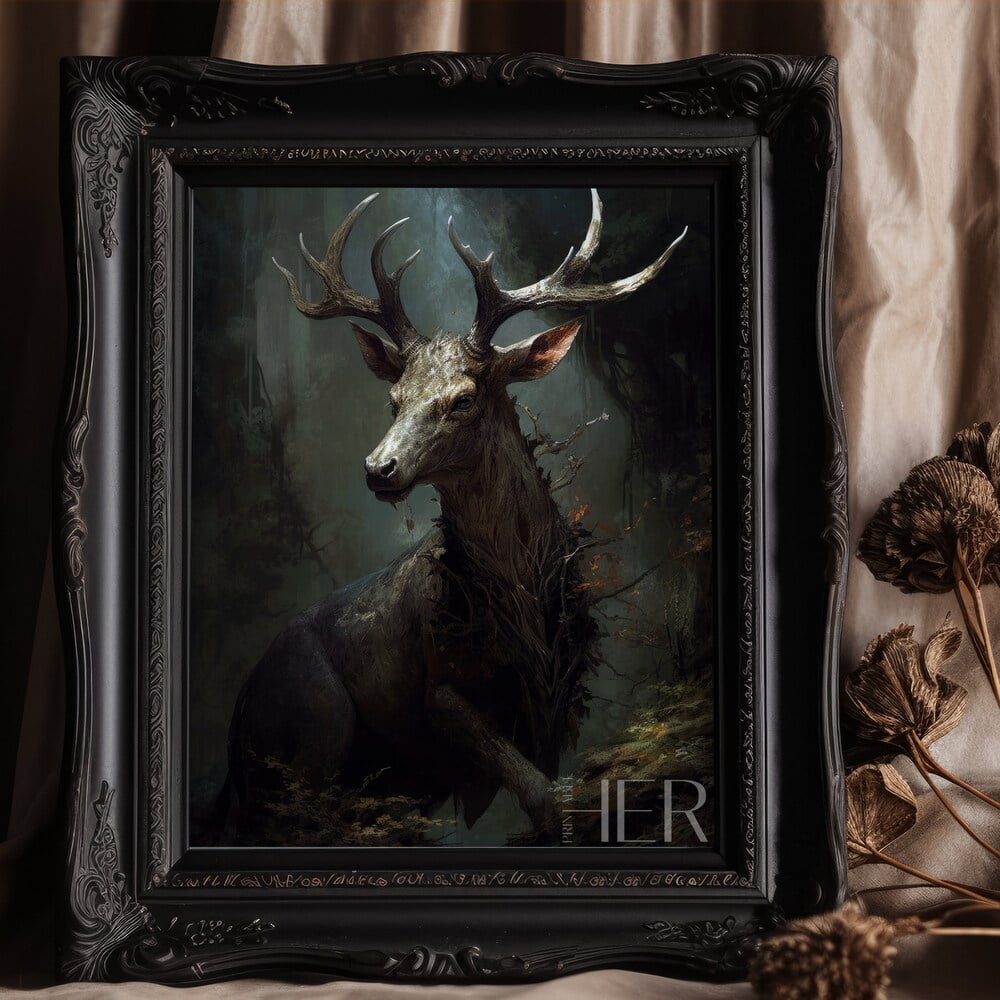 Kna Prints - Deer Spirit In Forest Core Dark Cottagecore Academia ...