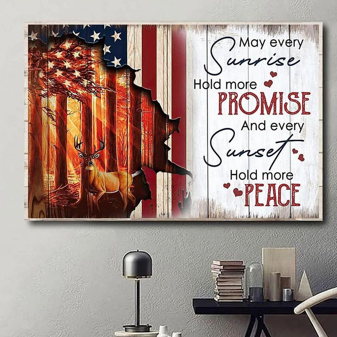 Kna Prints - Deer Us Flag May Every Sunrise Hold More Promise Poster ...