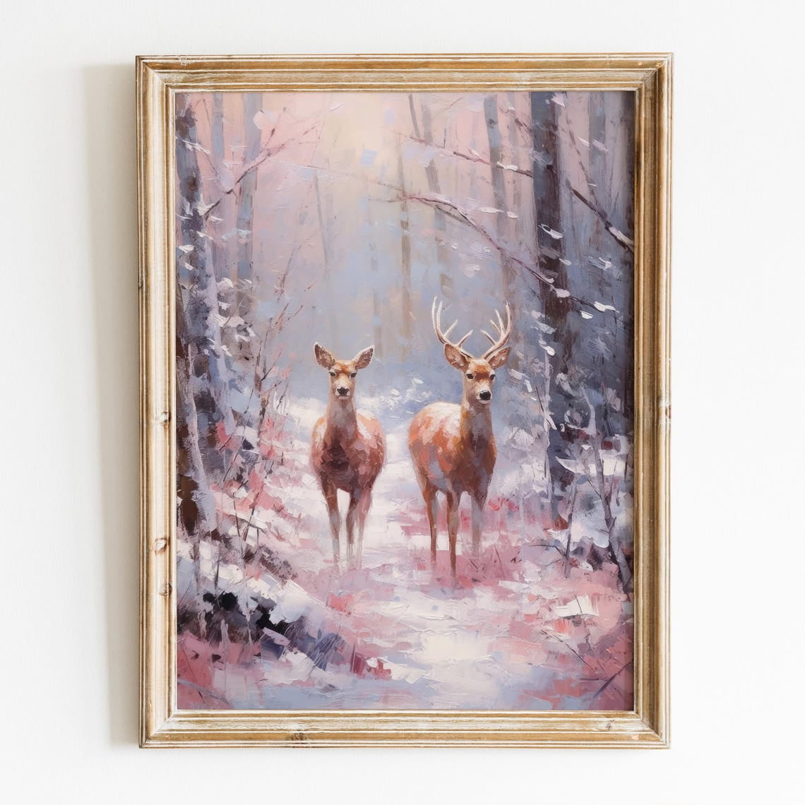 Kna Prints - Deers In Forest Girly Wall Art, Preppy Room Decor, Pink ...