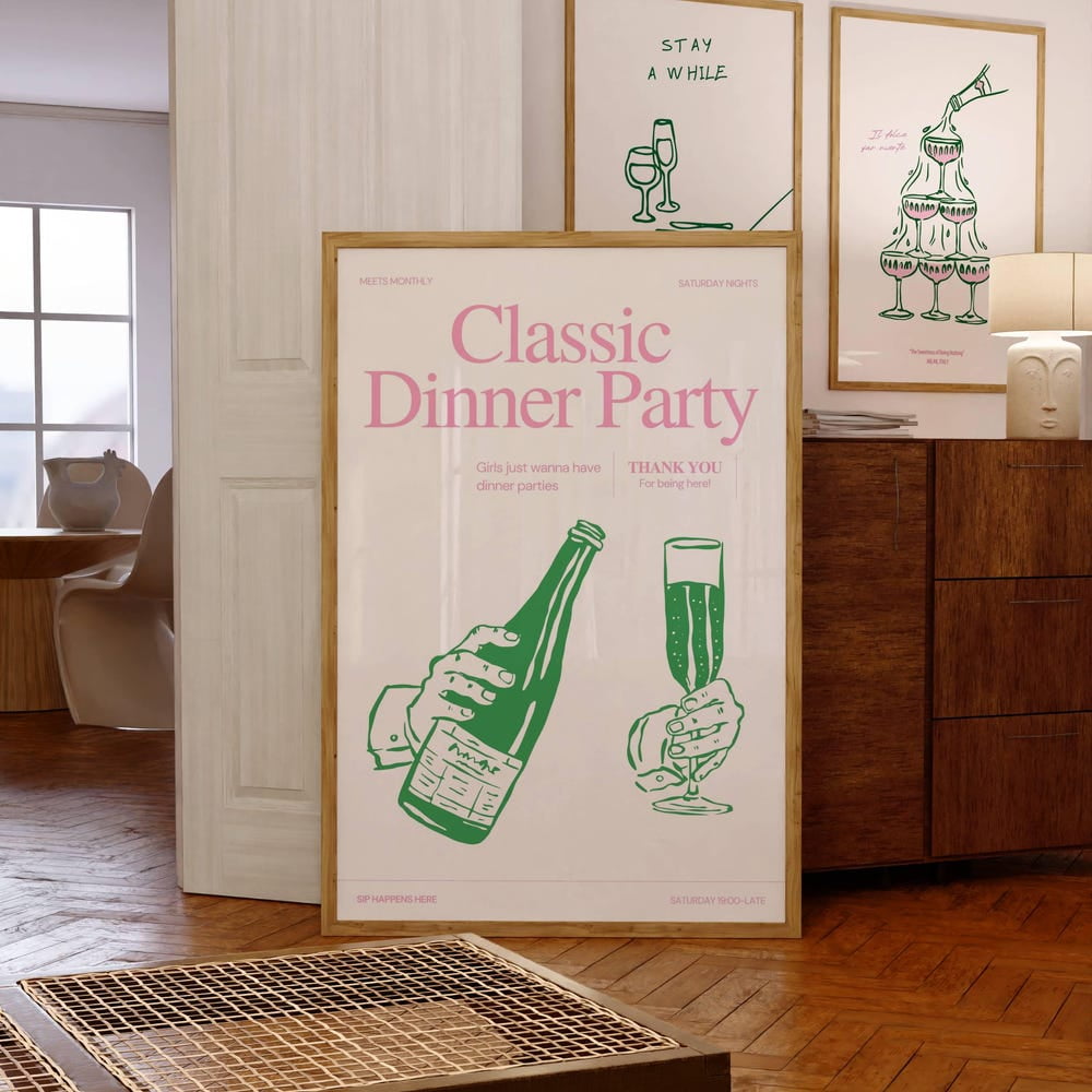 Kna Prints - Dinner Party Poster, Happy Hour Wall Art, Retro Bar Cart ...