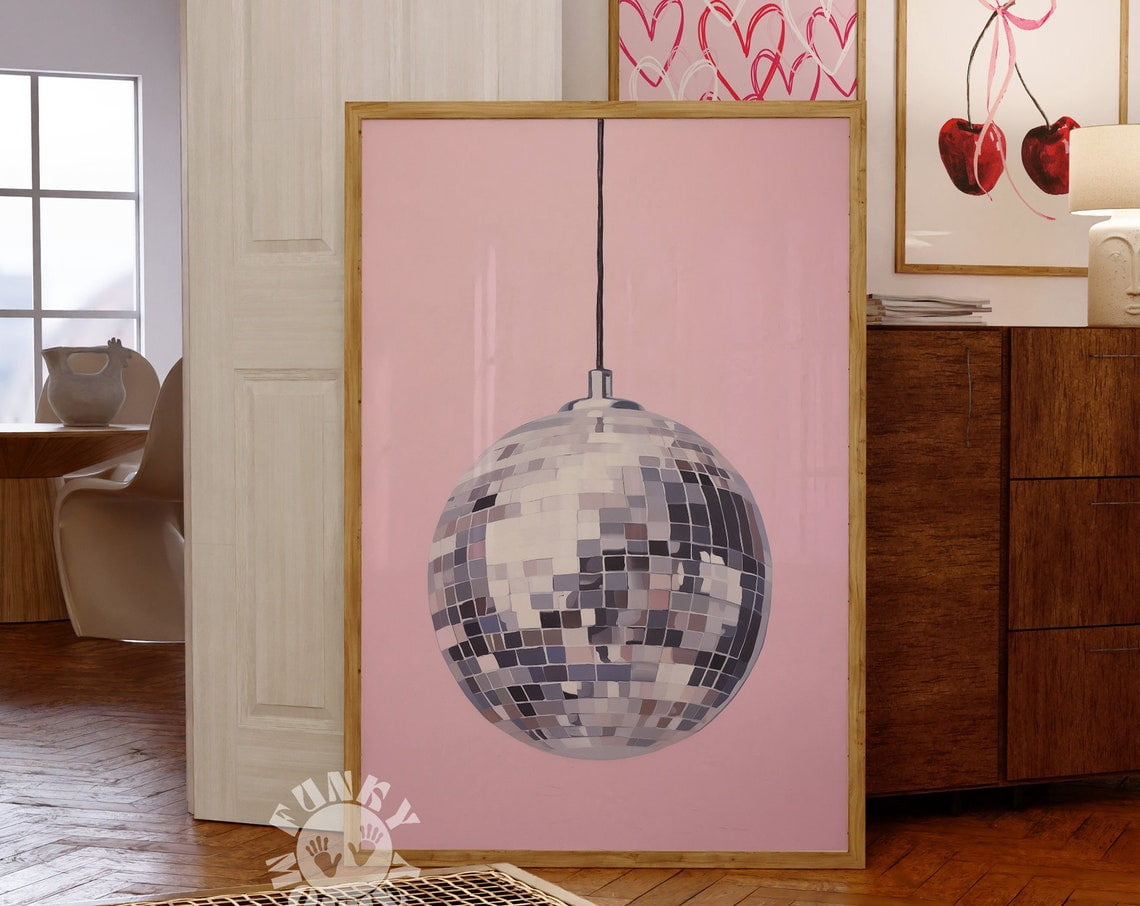 Kna Prints - Disco Ball Print, Pink Girly Trendy Painting, Digital ...