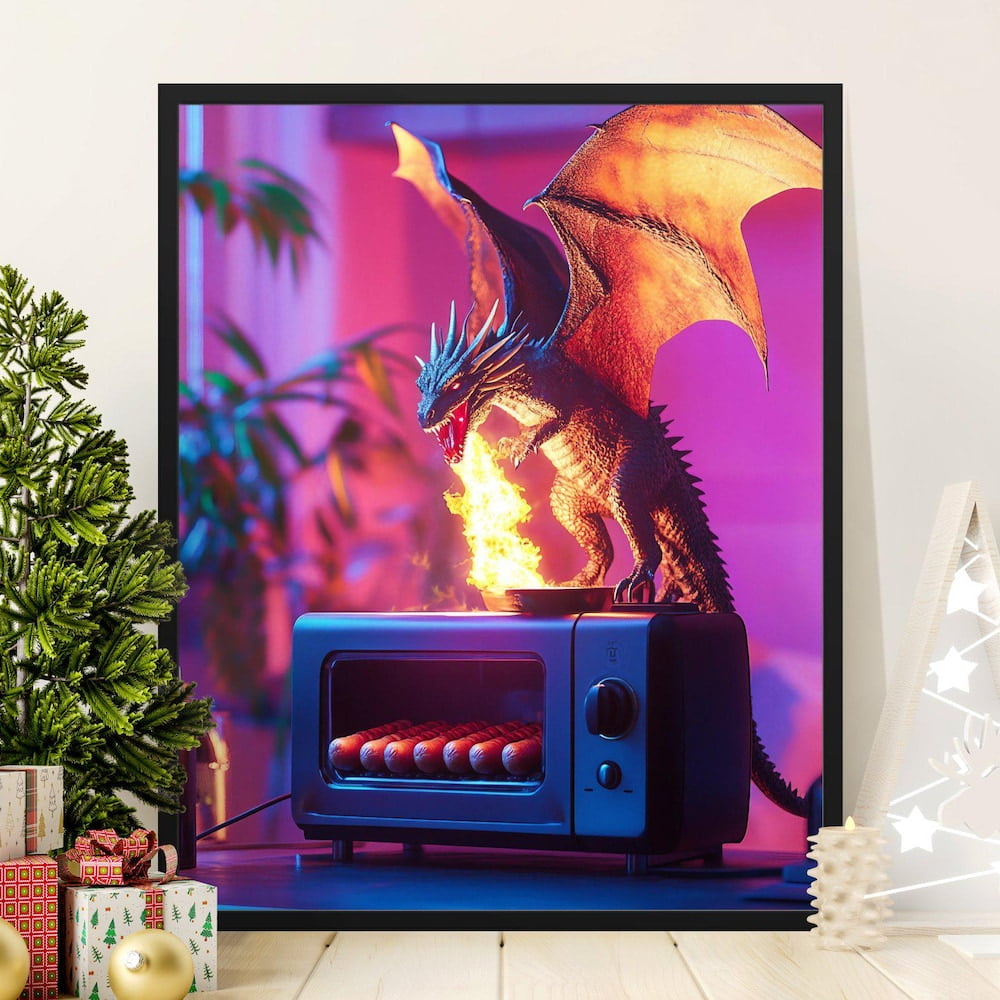 Kna Prints - Dragon Breathing Fire On Toaster Poster, Fantasy Dragon ...