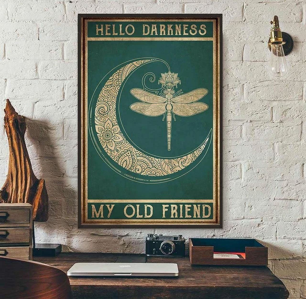 Kna Prints - Dragonfly Hello Darkness My Old Friend Vertical Poster Home Decor, Vintage Art ...