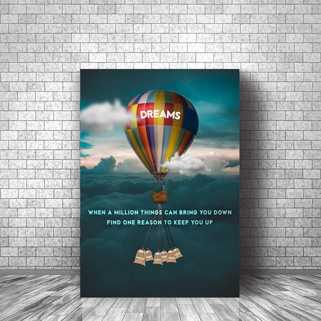 Kna Prints - Dreams Balloon Motivational Positive Poster, Wall Art Wall ...