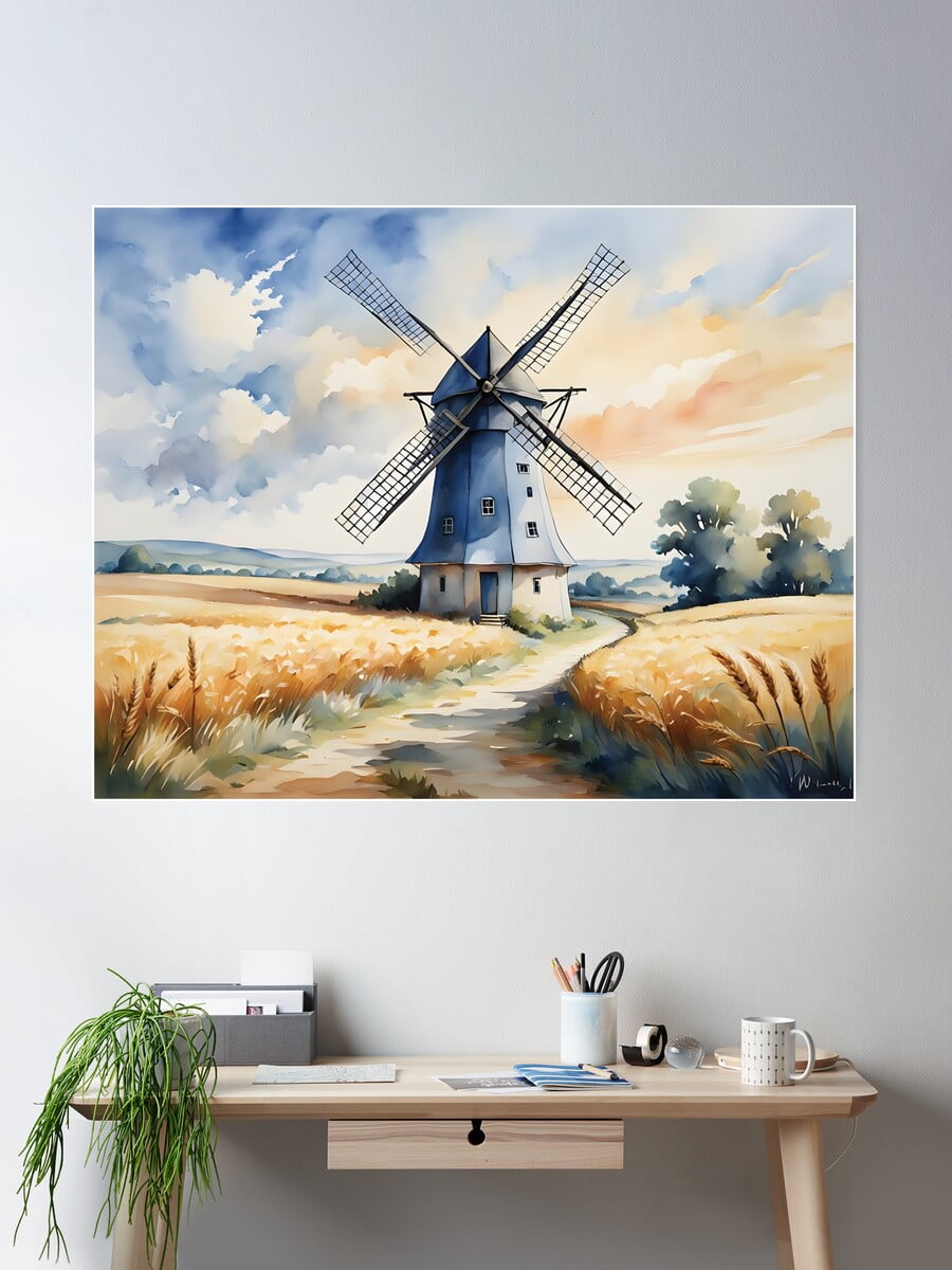 Kna Prints - Dutch Windmill Poster Wall Art, Modern Wall Decor For ...