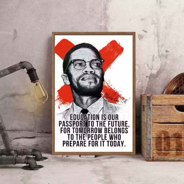 Kna Prints - Education Quote Malcolm X Vintage Poster, Malcolm X Poster ...