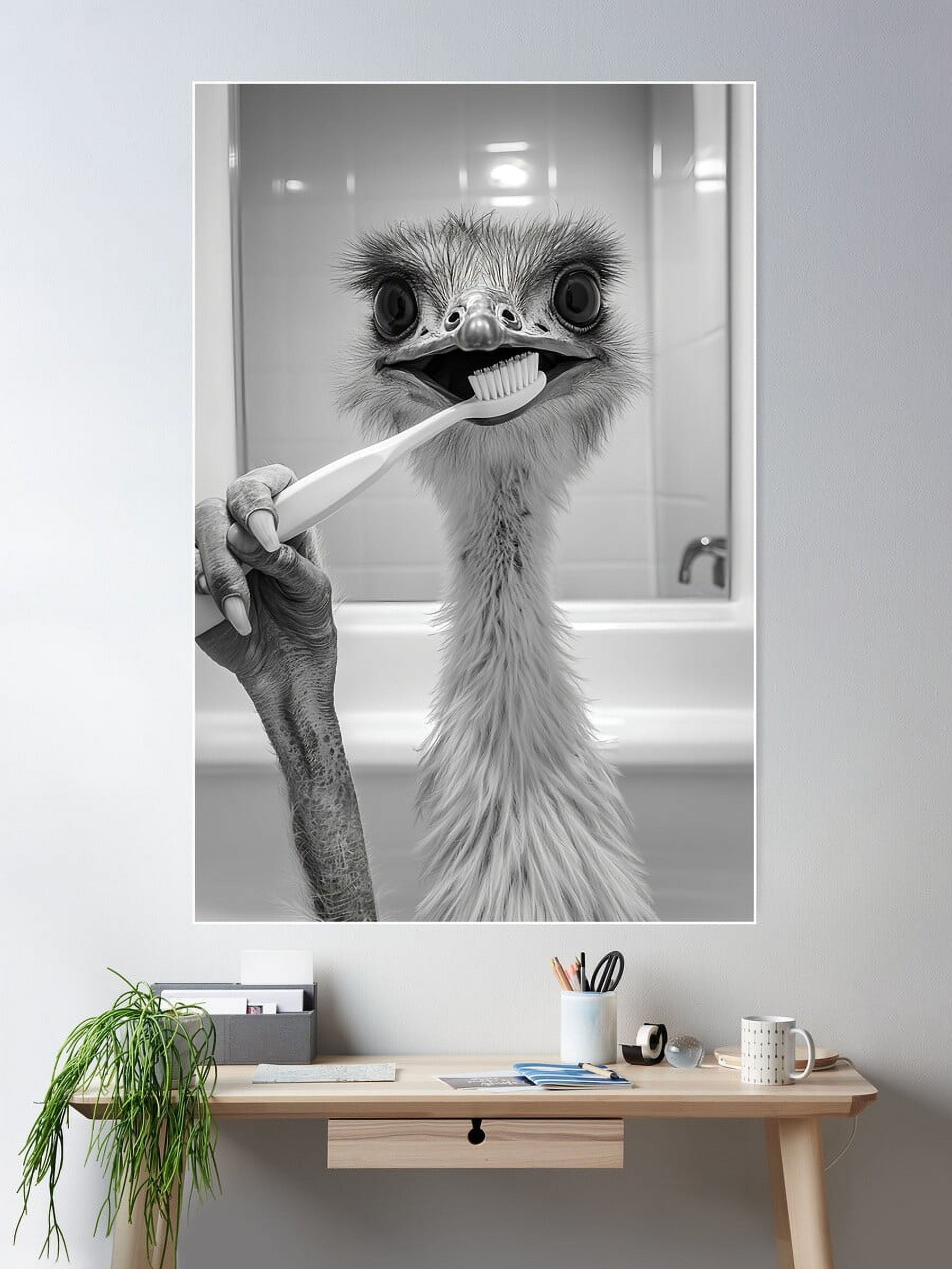 Kna Prints - Emu Brushing Teeth, Funny Animal Photo Art Poster Wall Art ...