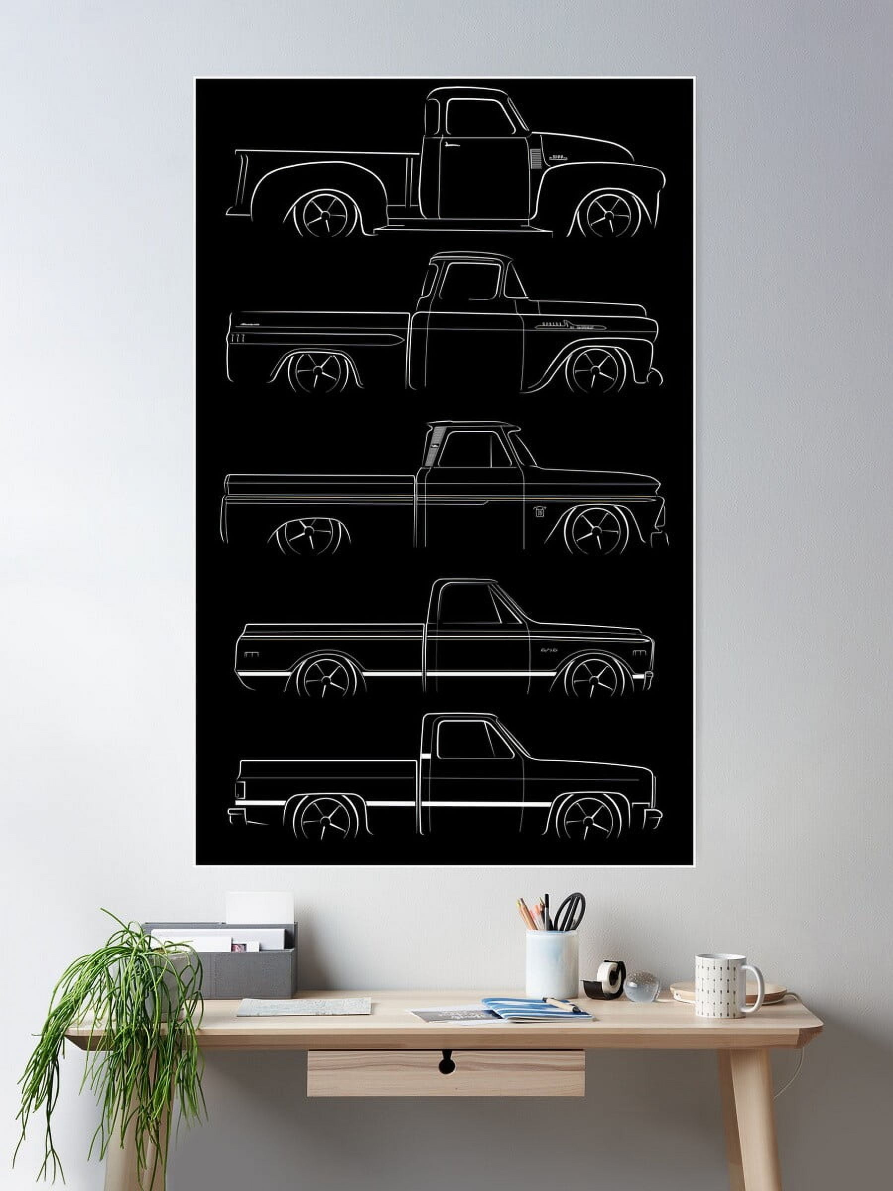 Kna Prints - Evolution Of The Chevy Pickup - Profile Stencil, White ...