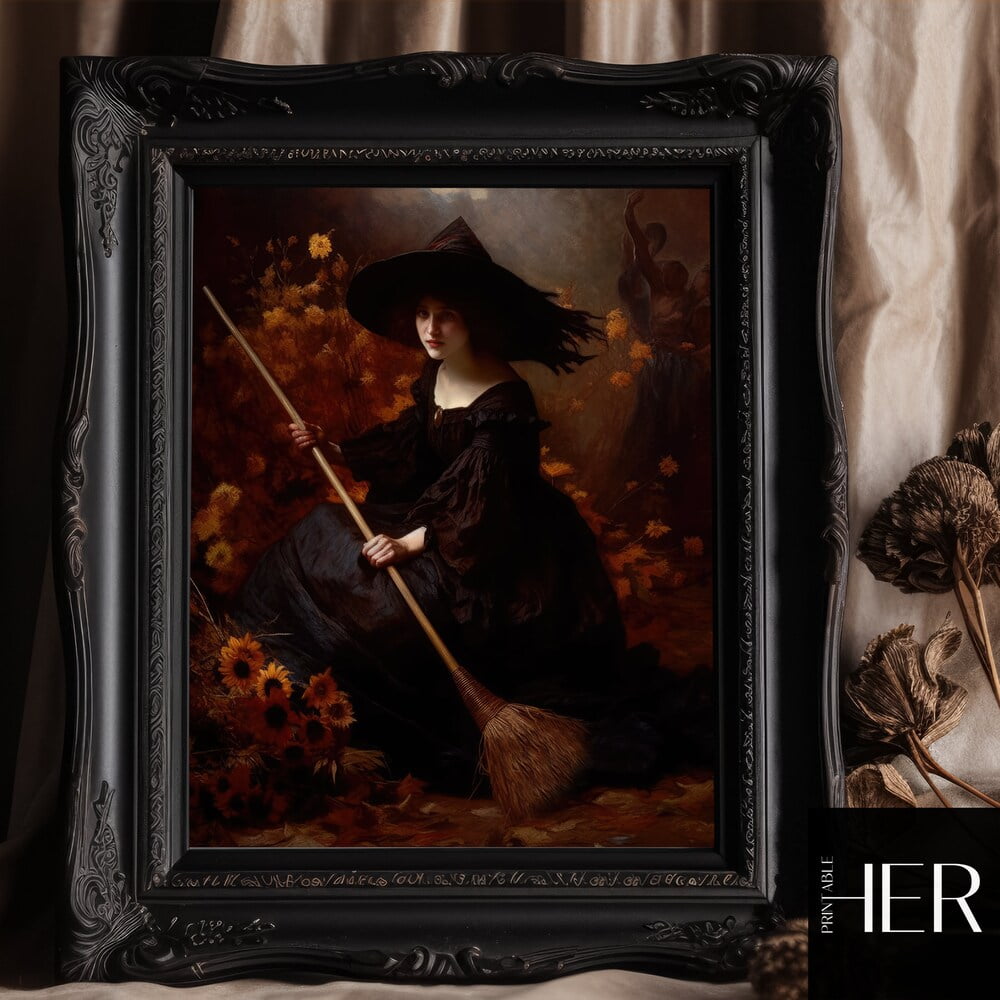 Kna Prints - Fall Witch With Broom Dark Academia Cottagecore Gothic ...