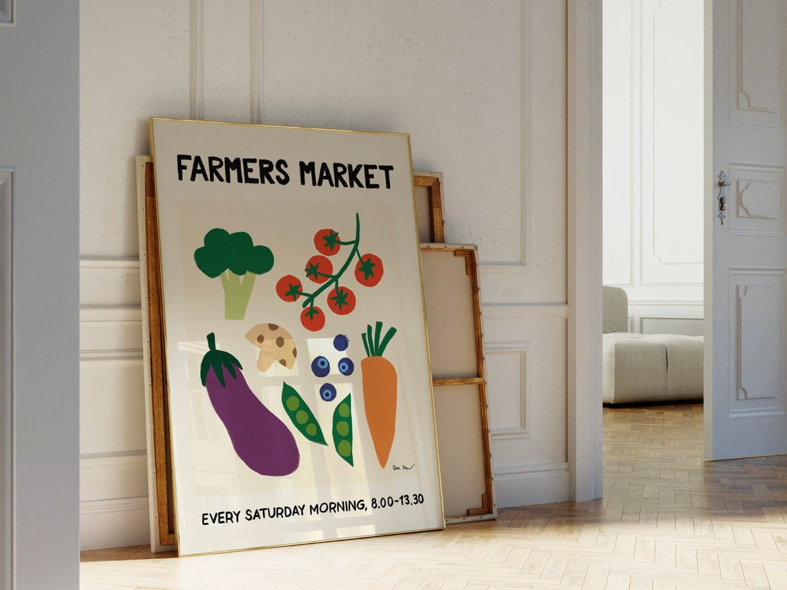 Kna Prints - Farmers Market Wall Art, Fruits And Vegetables Print, Hand ...