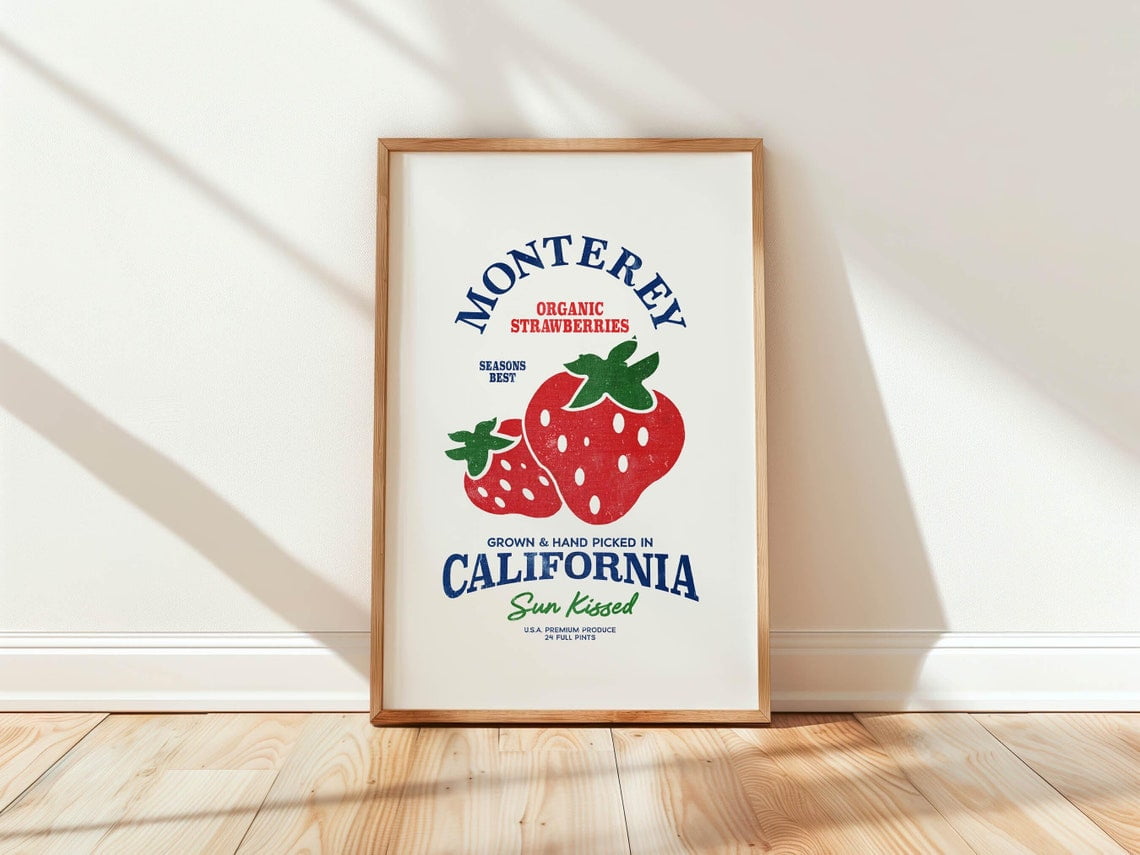 Kna Prints - Farmhouse Strawberry Print Retro Kitchen Art Decor ...