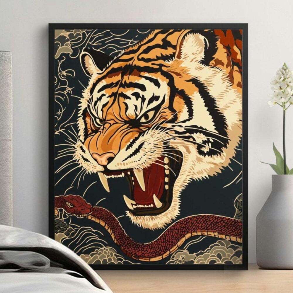 Kna Prints - Fierce Tiger Roaring Poster, Snake And Tiger Poster Print ...
