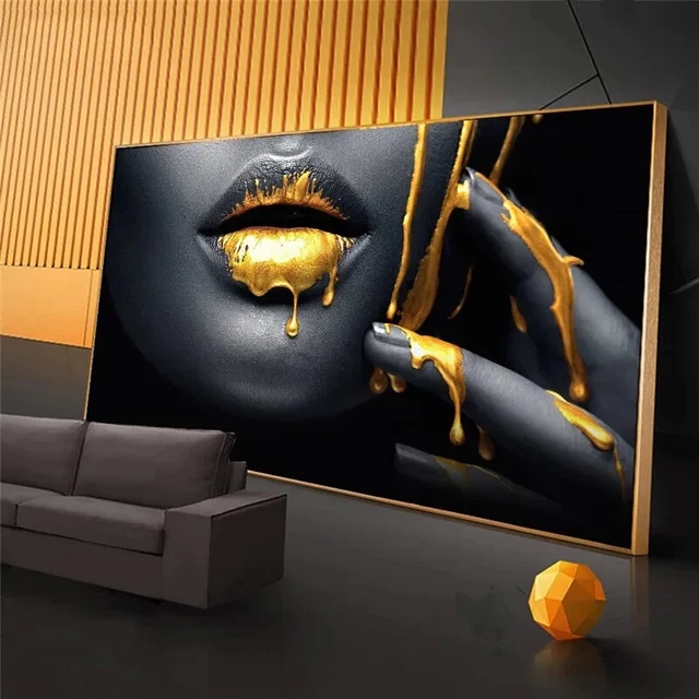 Kna Prints - Figure Painting Wall Art Black Africa Woman Golden Lip ...
