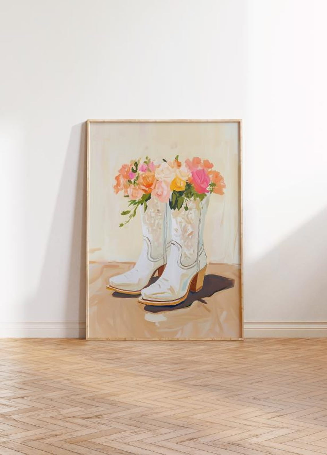 Kna Prints - Floral Cowgirl Boots, Blue Coquette Coastal Cowgirl Decor ...
