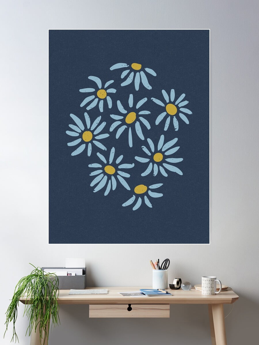 Kna Prints - Florette Daisy Floral Pattern - Dusk, Sky, Saffron Poster ...