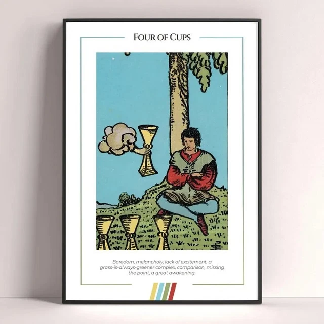Kna Prints - Four Of Cups Tarot Card Poster, Tarot Art Print, Tarot ...