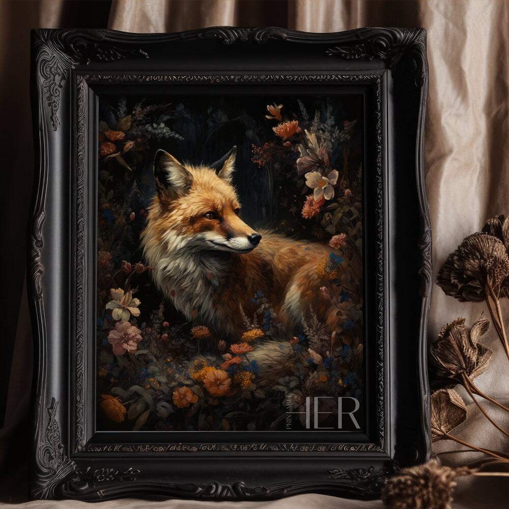 Kna Prints - Fox And Flowers Dark Forest Core Cottagecore Academia ...