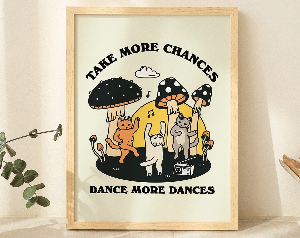Kna Prints - Framed Dancing Cats Wall Print, Selfcare Quote, Vintage ...