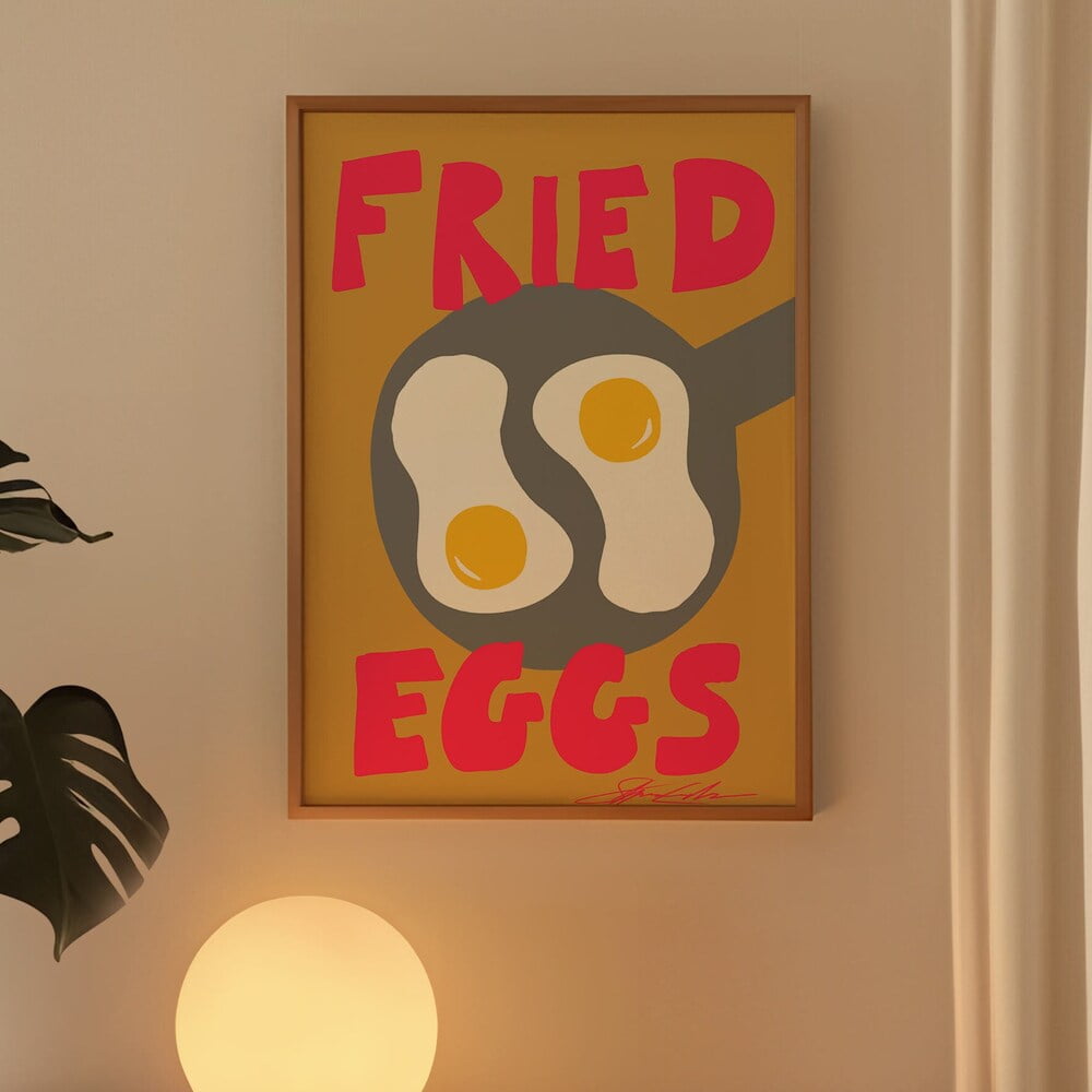 Kna Prints - Fried Egg Poster, Trendy Pink Poster, Food Print, Modern Kitchen Decor, Typography ...