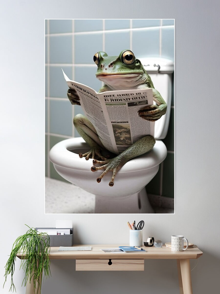 Kna Prints - Frog Sitting On The Toilet Reading A Newspaper For Home ...