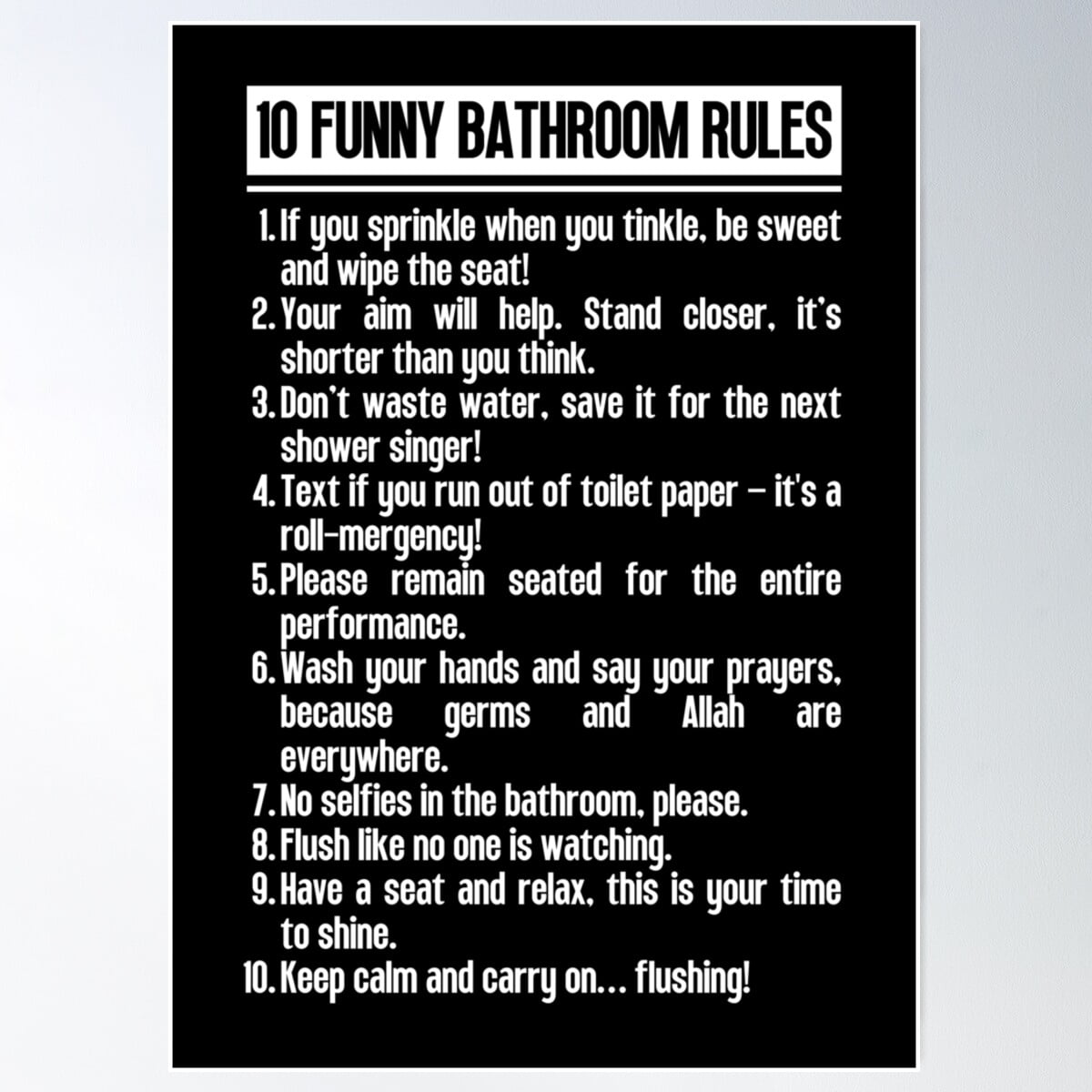 Kna Prints - Funny Bathroom Rules Poster , UNFRAMED-12x18 - Walmart.com