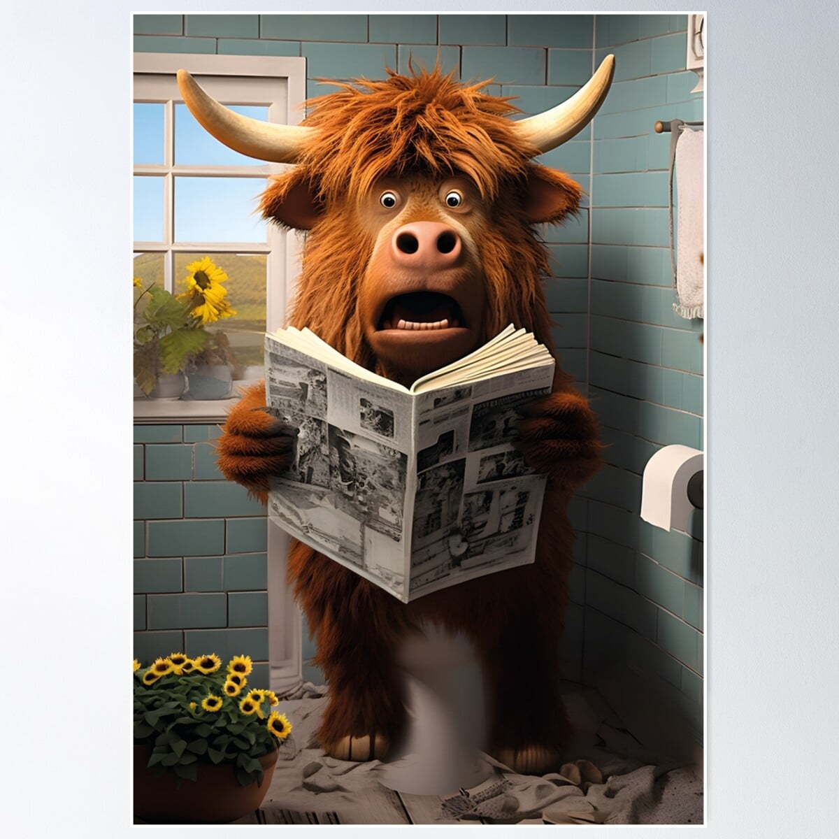 Kna Prints - Funny Bathroom, Toilet Or Restroom Cow Poster Or Wall Art ...