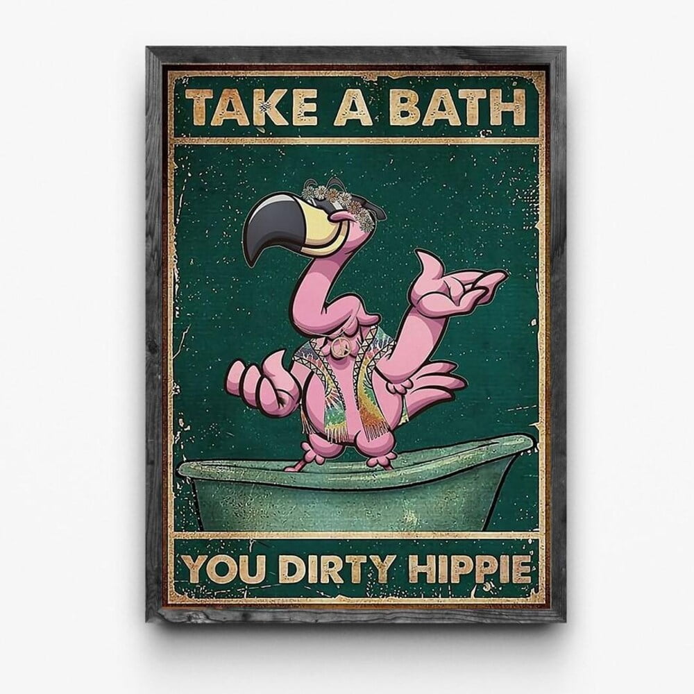 Kna Prints - Funny Flamingo Bathroom Poster, Take A Bath, Dirty, Pink ...