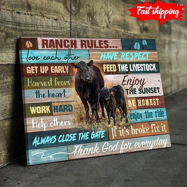 Kna Prints - Funny Ranch Rules With Cows Love Each Other Have Respect ...
