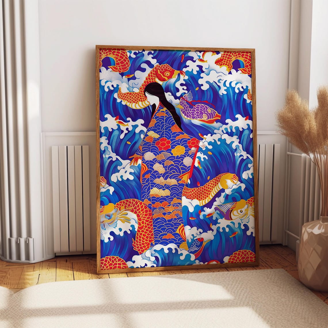 Kna Prints - Geisha & Koi Waves Art Print - Japanese Joi Fish And Ocean ...