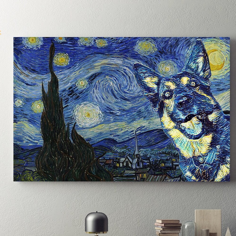 Kna Prints - German Shepherd Starry Night Vintage Poster, Starry Night ...