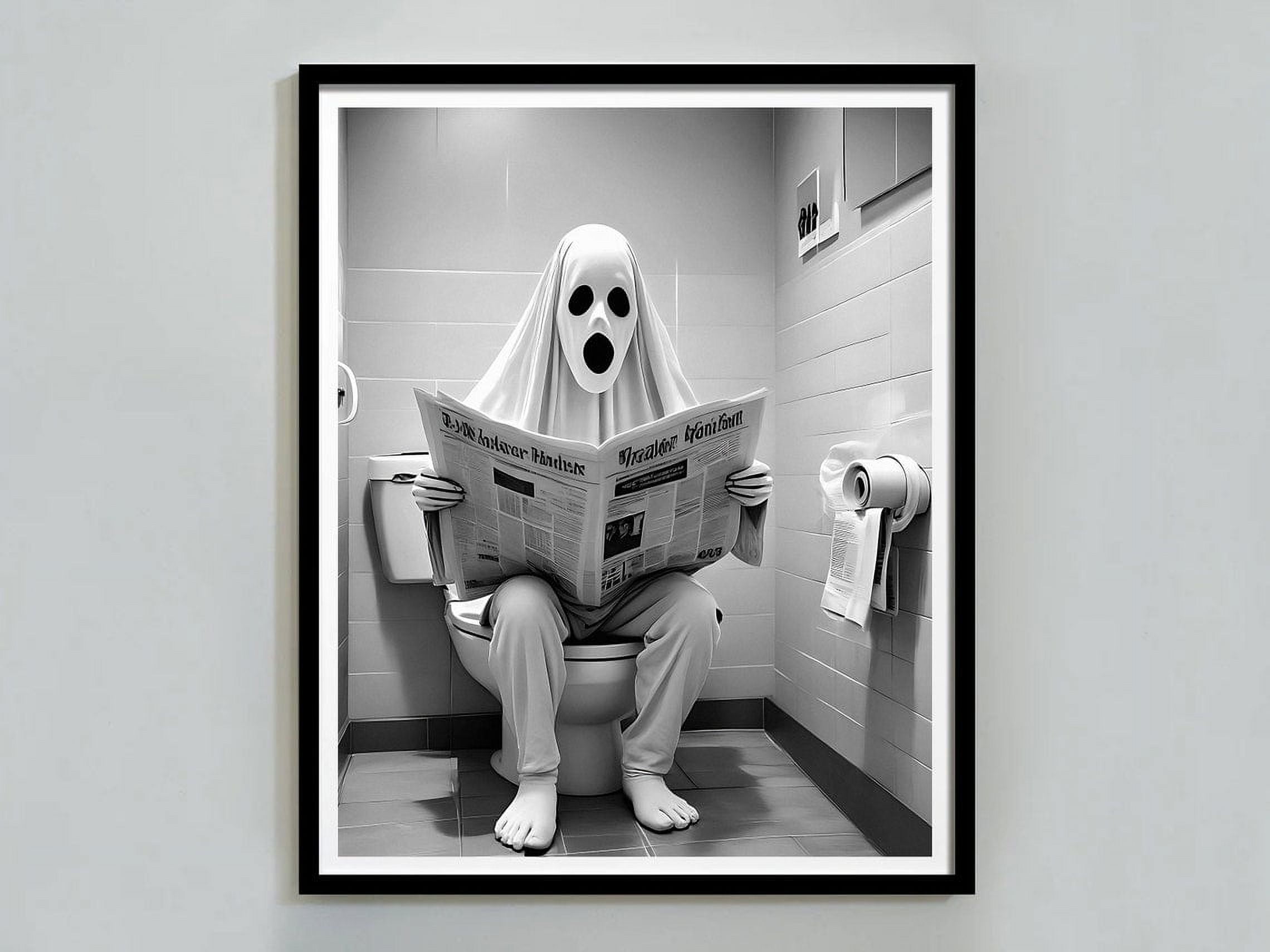 Kna Prints - Ghost Reading Newspaper On Toilet Print, Black And White ...