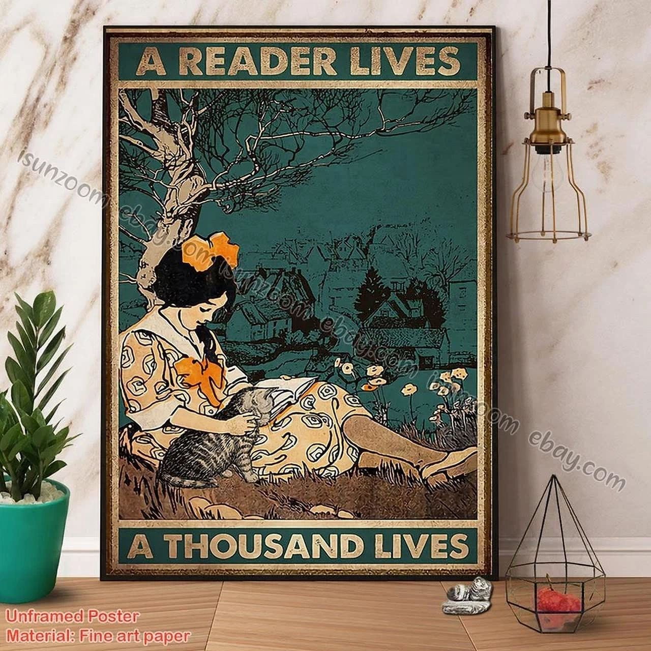 Kna Prints - Girl Reads Book & Cat A Reader Lives A Thousand Lives ...