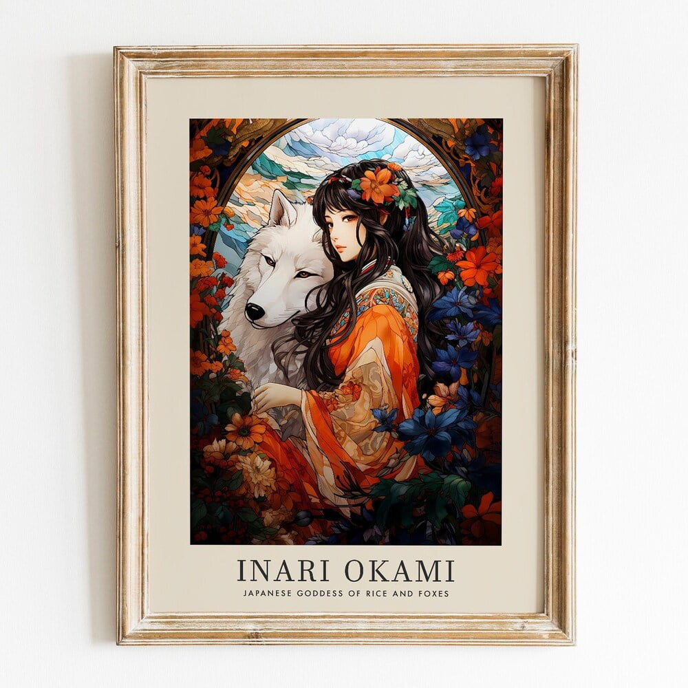 Kna Prints - Goddess Inari Okami, Japanese Goddess Of Rice And Foxes, Wall Art Stained Glass ...