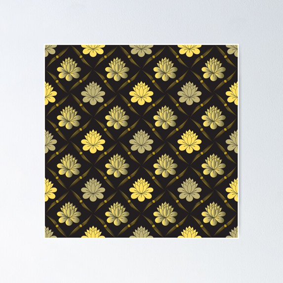 Kna Prints - Gold Floral Pattern Poster, UNFRAMED-12x18 - Walmart.com