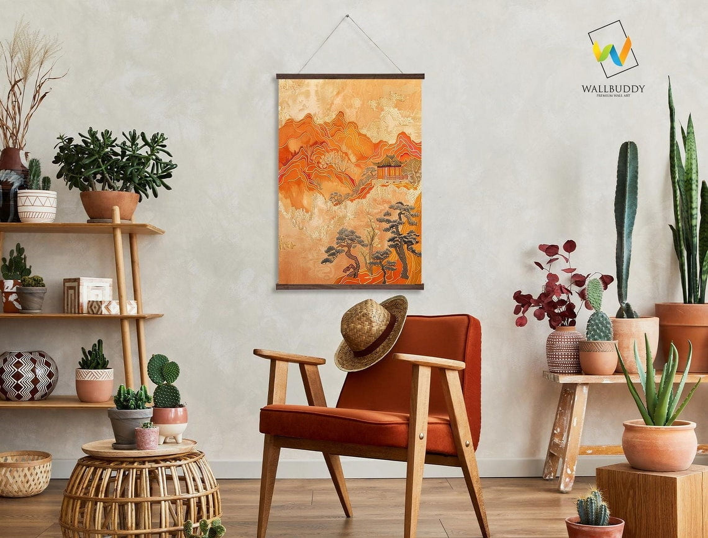 Kna Prints - Golden Peaks Zen Temple Wall Hanging - Oriental Landscape ...