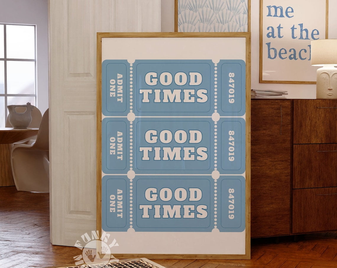 Kna Prints - Good Times Ticket Stub Digital Print, Blue Trendy Wall Art ...