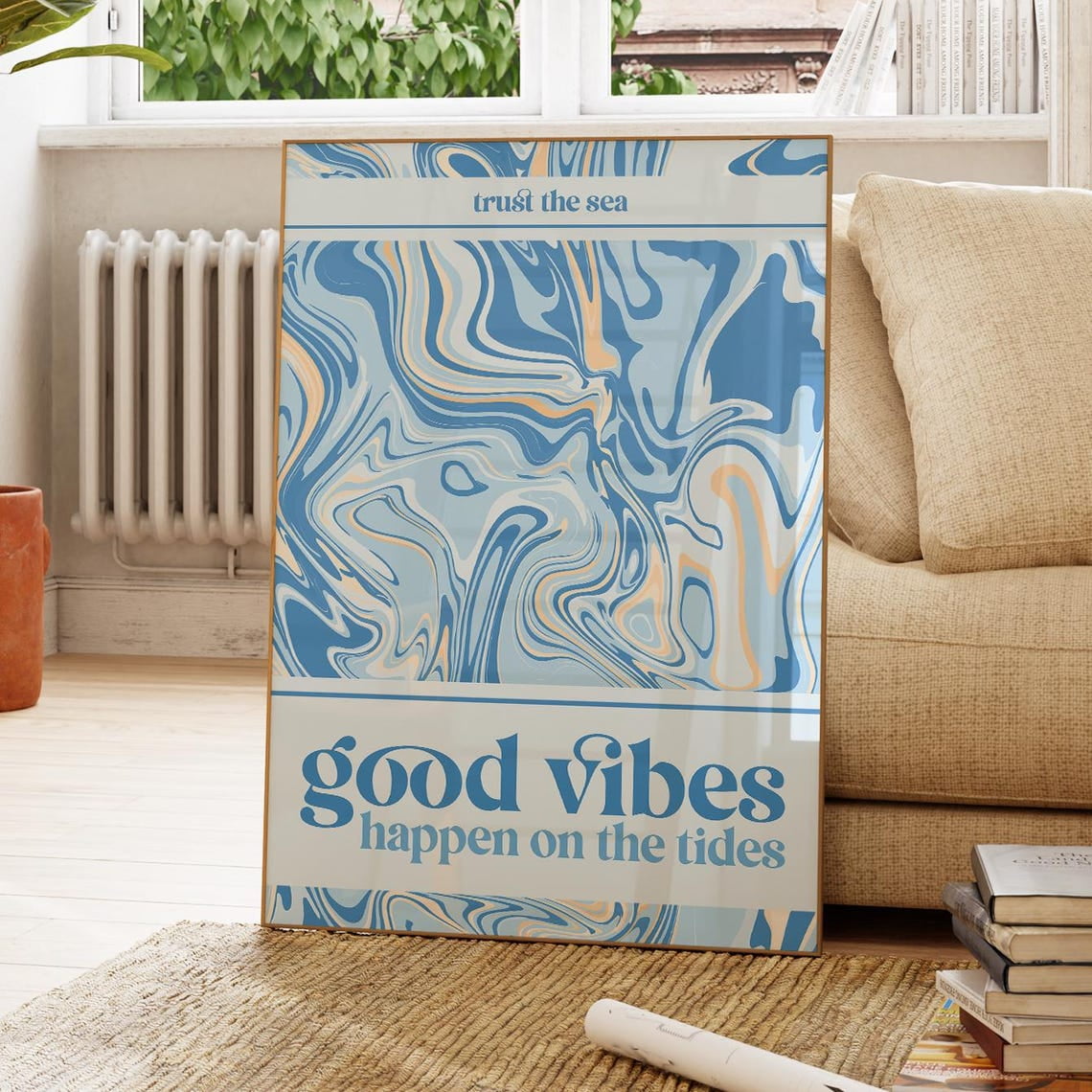 Kna Prints - Good Vibes Beach Print Trendy Coastal Wall Art Blue ...